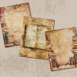 Vintage Library Old Texture Digital Paper L Books Design Watercolor ...