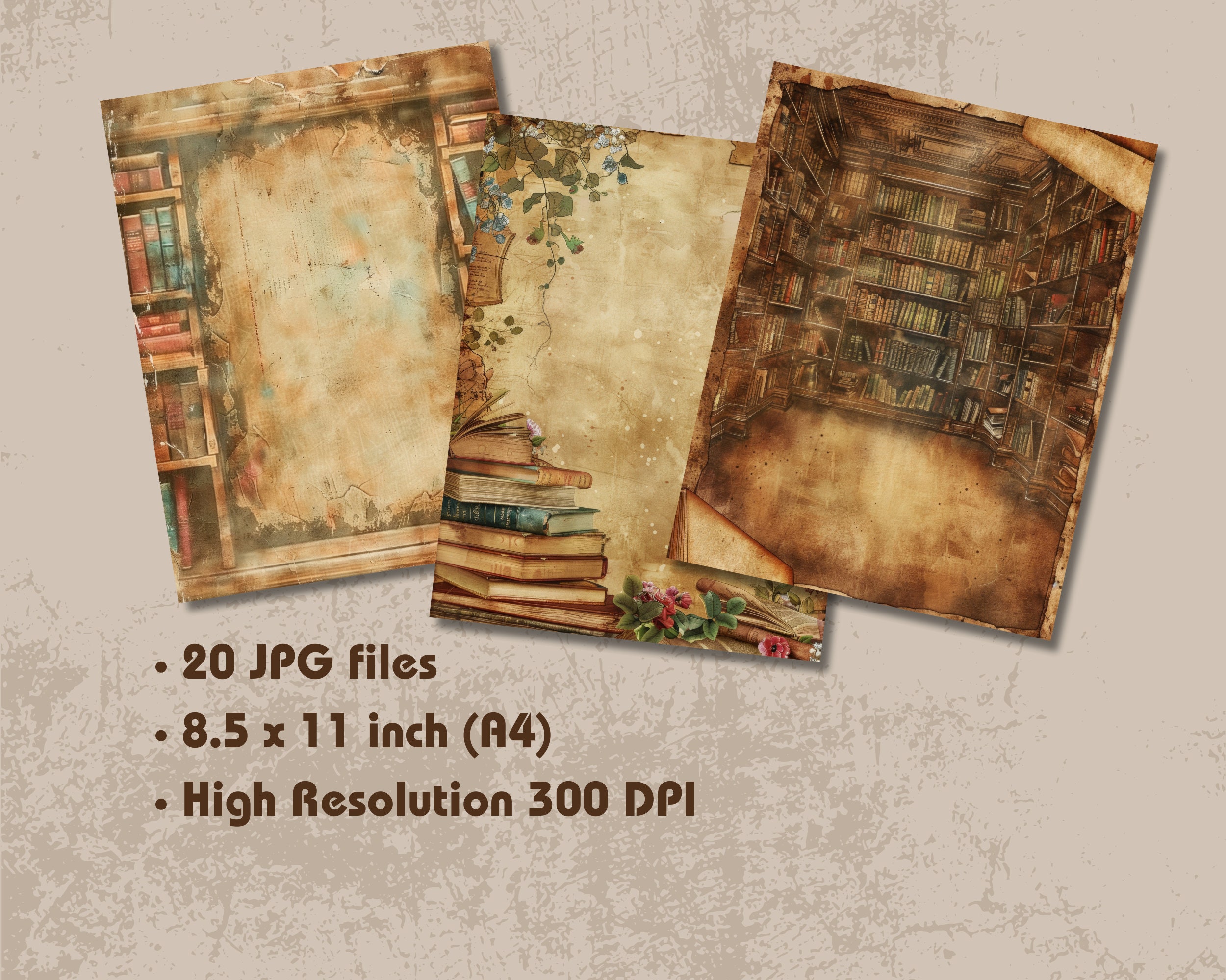 Vintage Library Old Texture Digital Paper L Books Design Watercolor ...