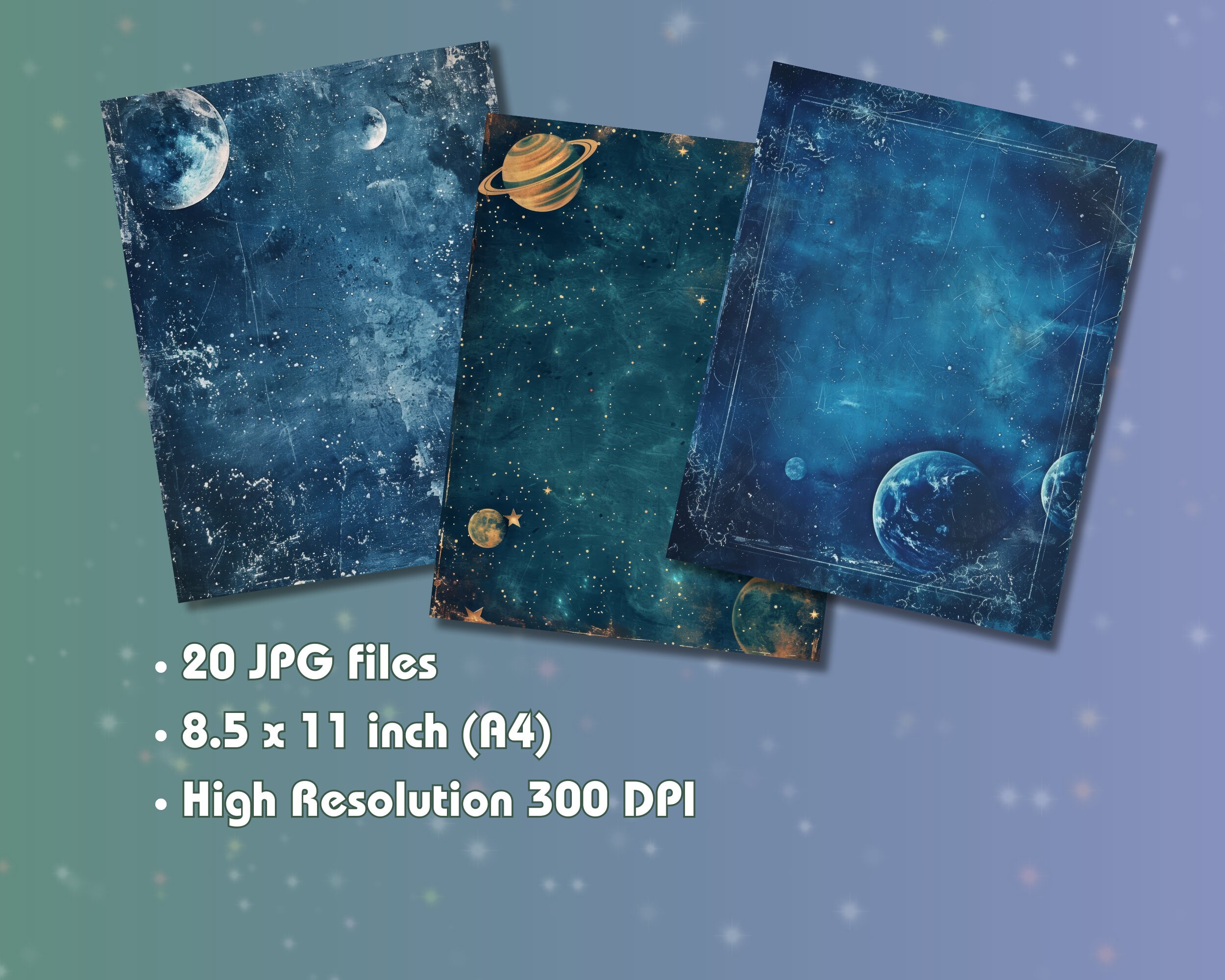 Dark Galaxy With Planets Design Digital Paper L Printable Cosmos Blue ...
