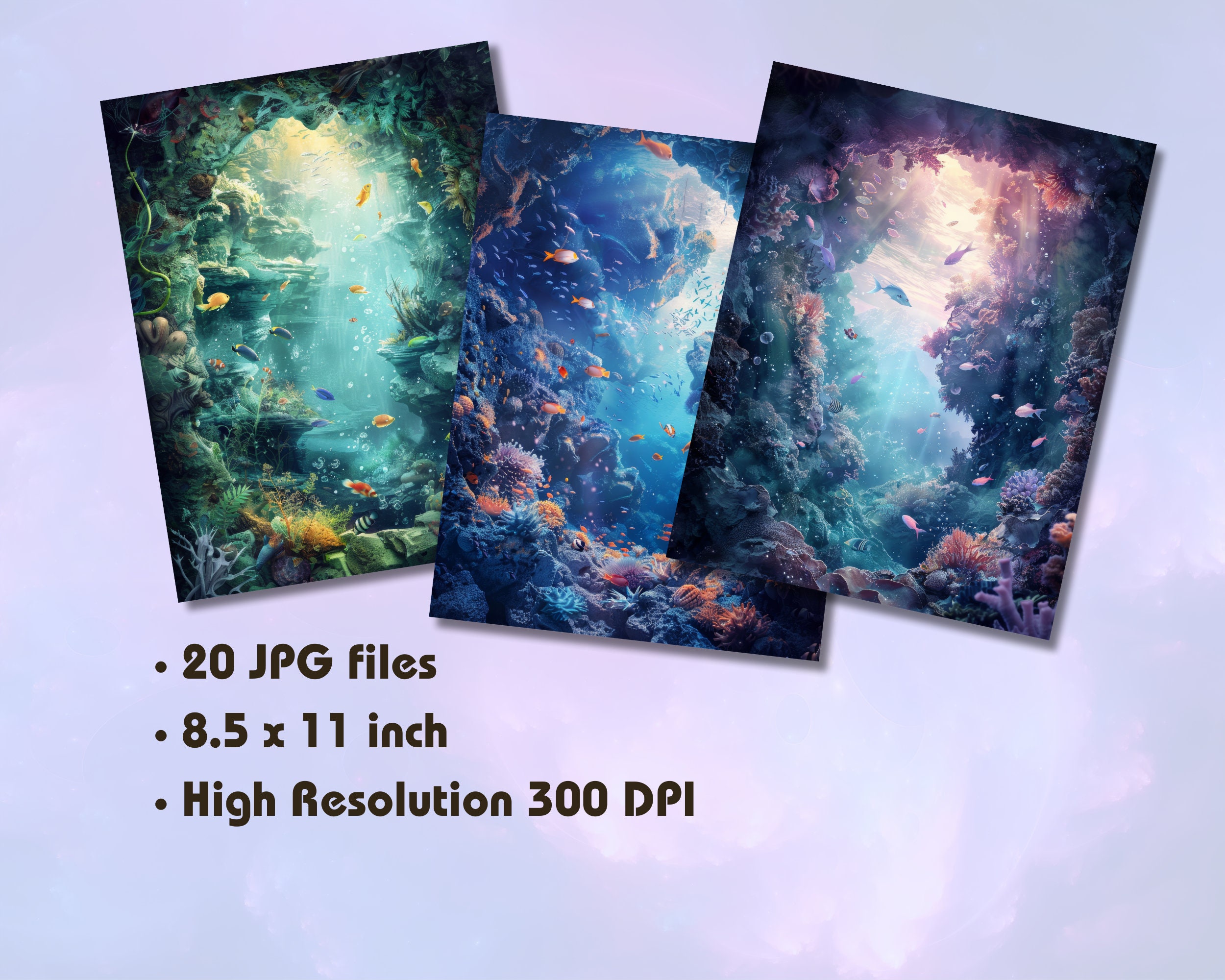 Fantasy Underwater Cave Digital Paper L Printable Dreamy Ocean ...