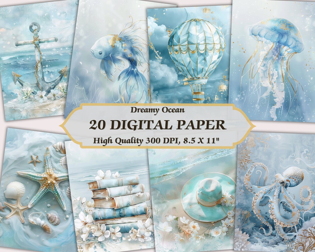 Dreamy Fresh Ocean Digital Paper L Printable Calm Summer Beach Design ...