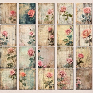 Romantic Rose Wooden Wall Digital Paper L Printable Floral Vintage Old ...