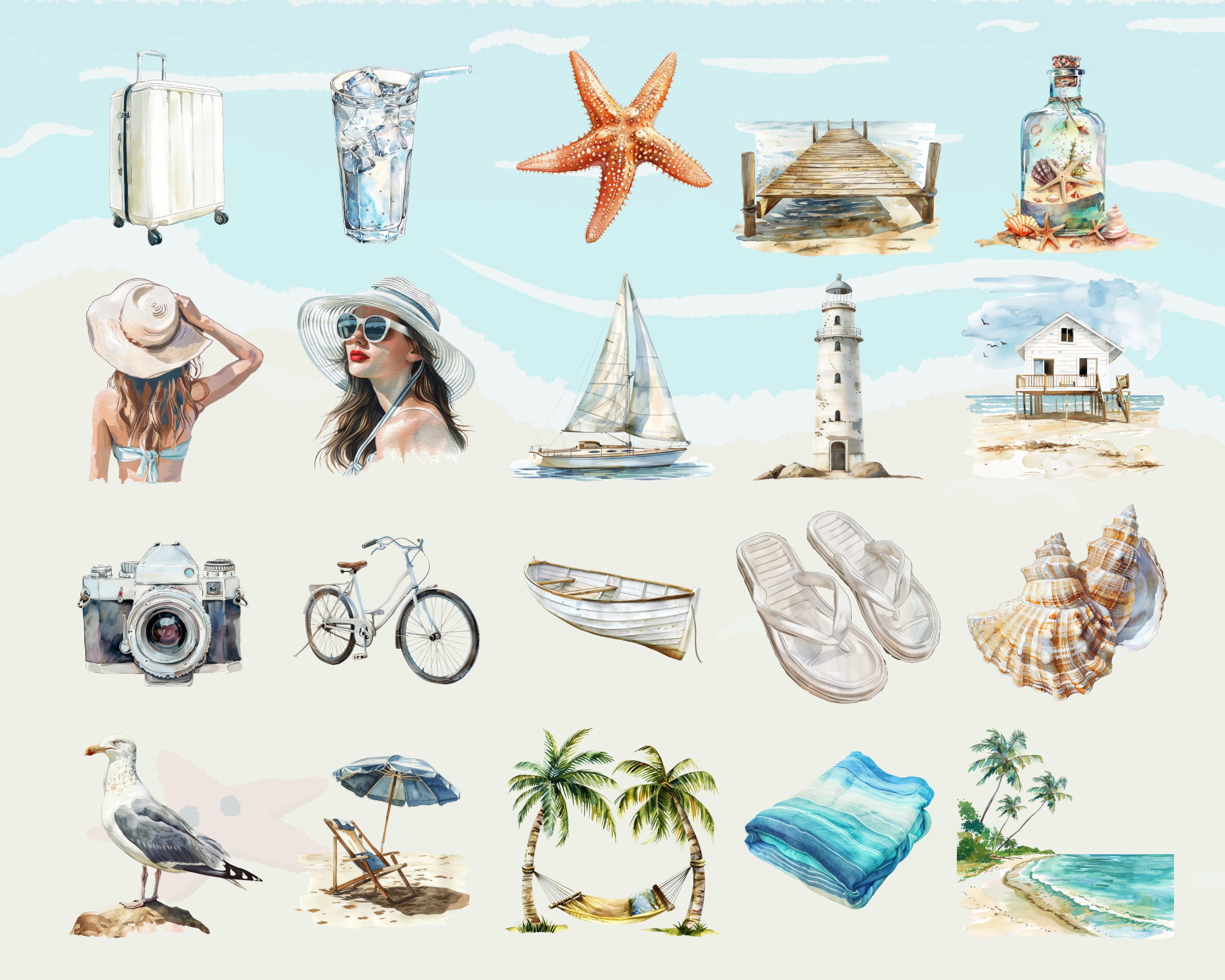 Hot Summer Vacation Digital Clipart L Printable Beach Trip Design ...