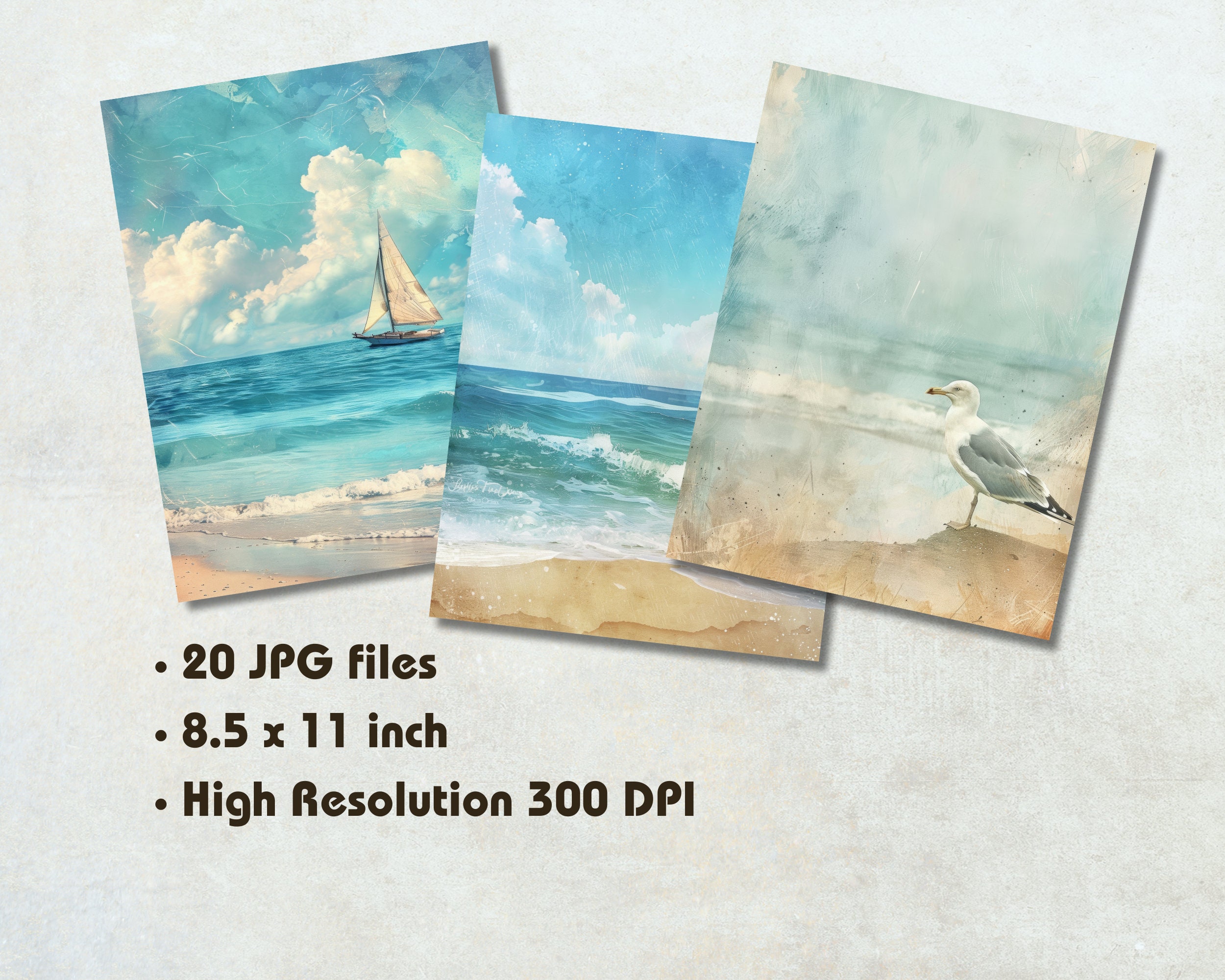 Hot Summer Beach Design Digital Paper L Printable Fresh Ocean Landscape ...