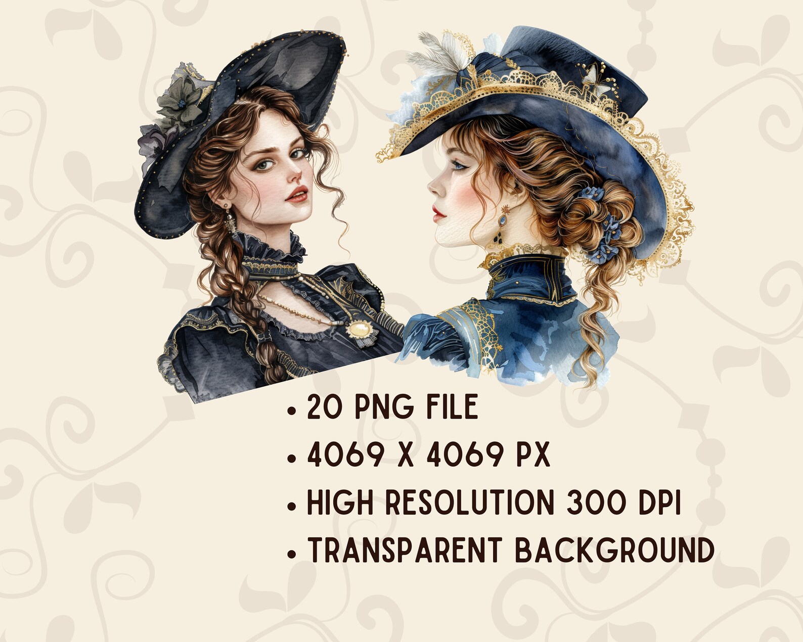 Luxury Victorian Women Digital Clipart L Printable Elegance Beautiful ...
