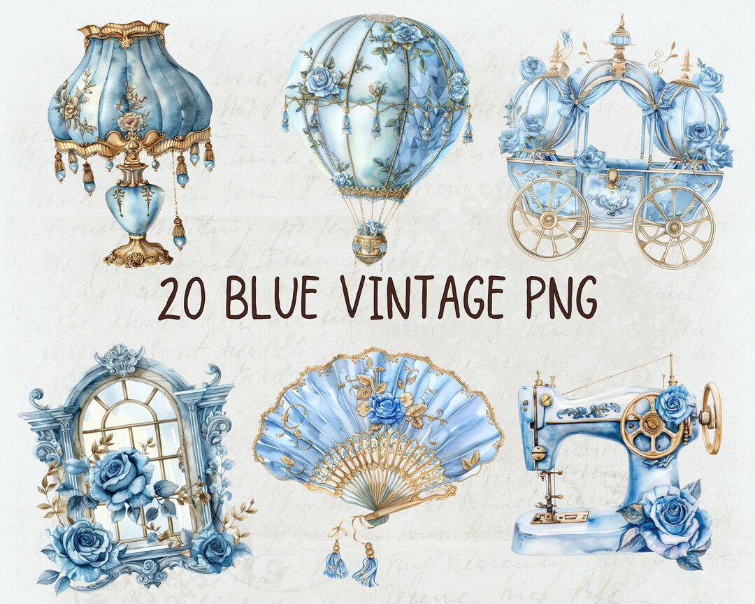 Pastel Luxury Blue Vintage Digital Clipart L Printable Elegance ...