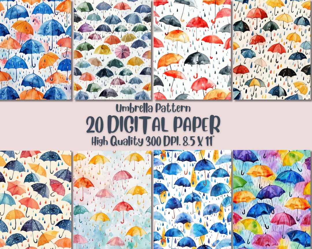 Moody Umbrella Pattern on a Rainy Day Digital Paper L Printable Cute ...