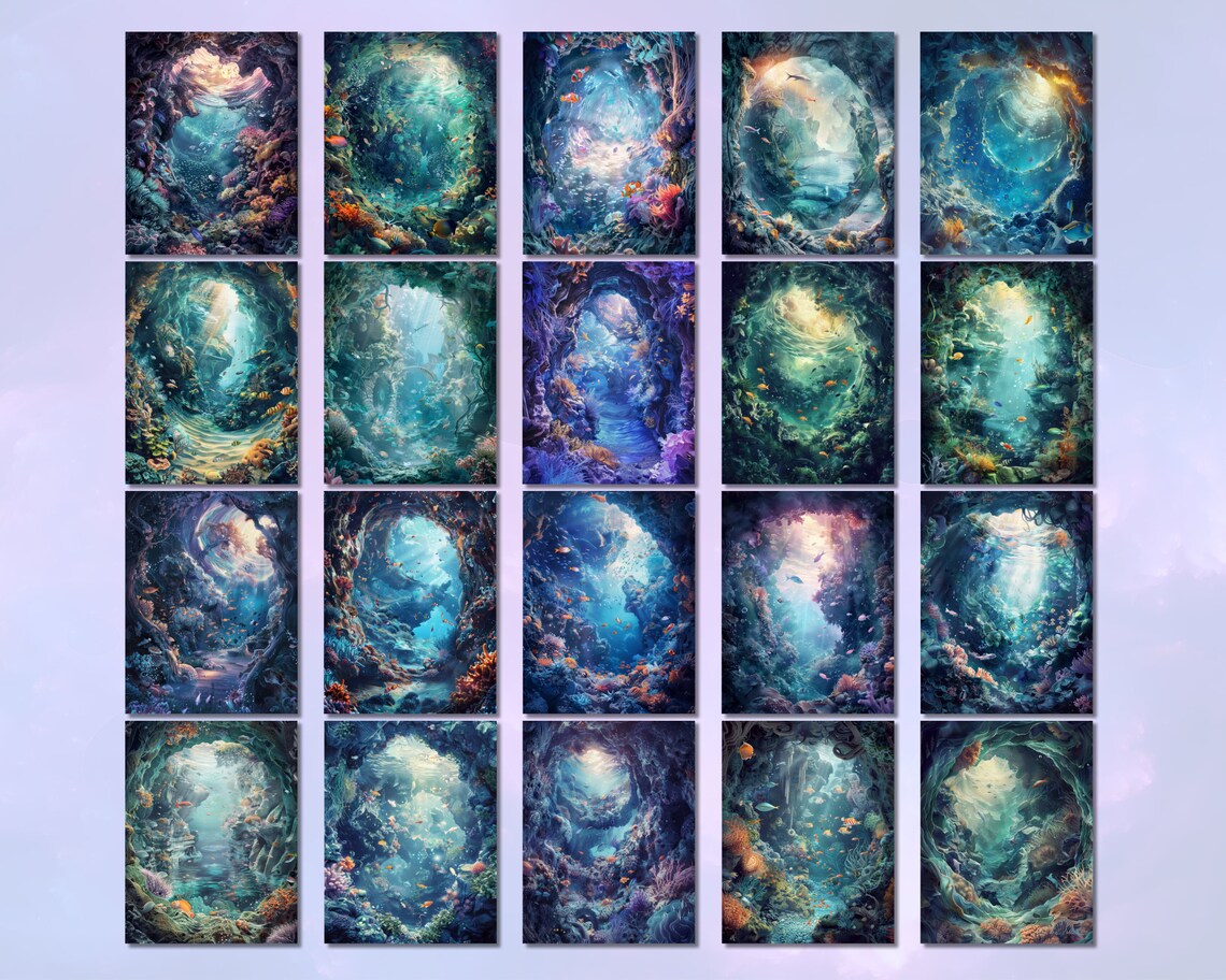 Fantasy Underwater Cave Digital Paper L Printable Dreamy Ocean ...