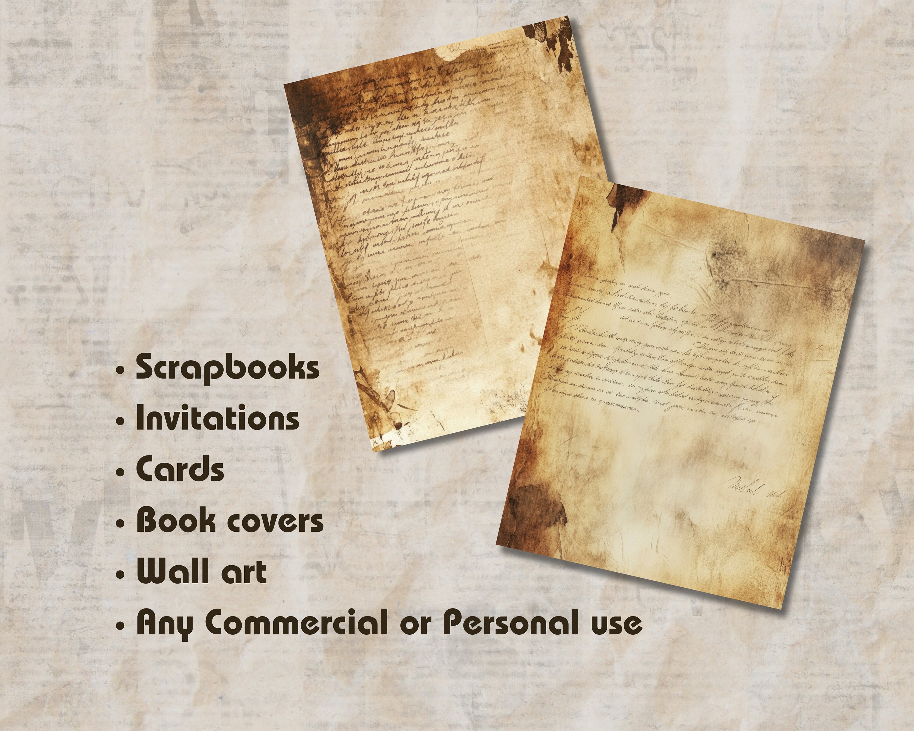 Vintage Old Writing Digital Paper L Distressed Grunge Texture Printable ...