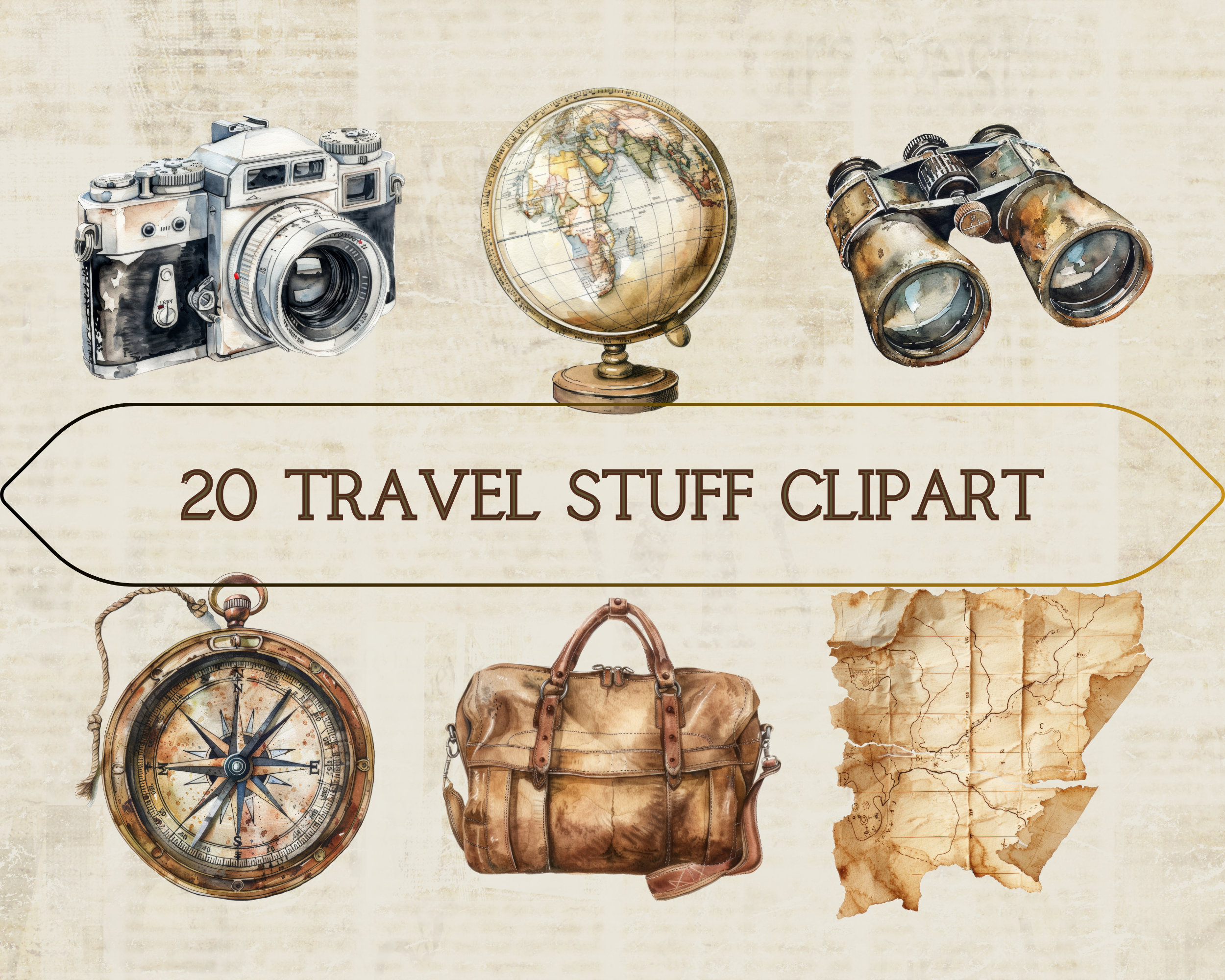 Vintage Travel Stuff Design Digital Clipart L Printable Old Texture ...