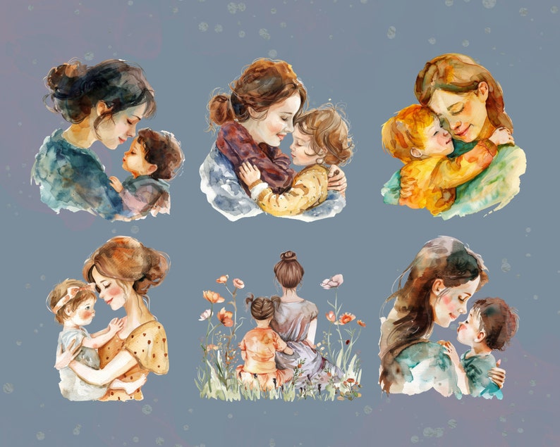 Love Mother and Child Hug Digital Clip Art Image L Cute Mother's Day ...