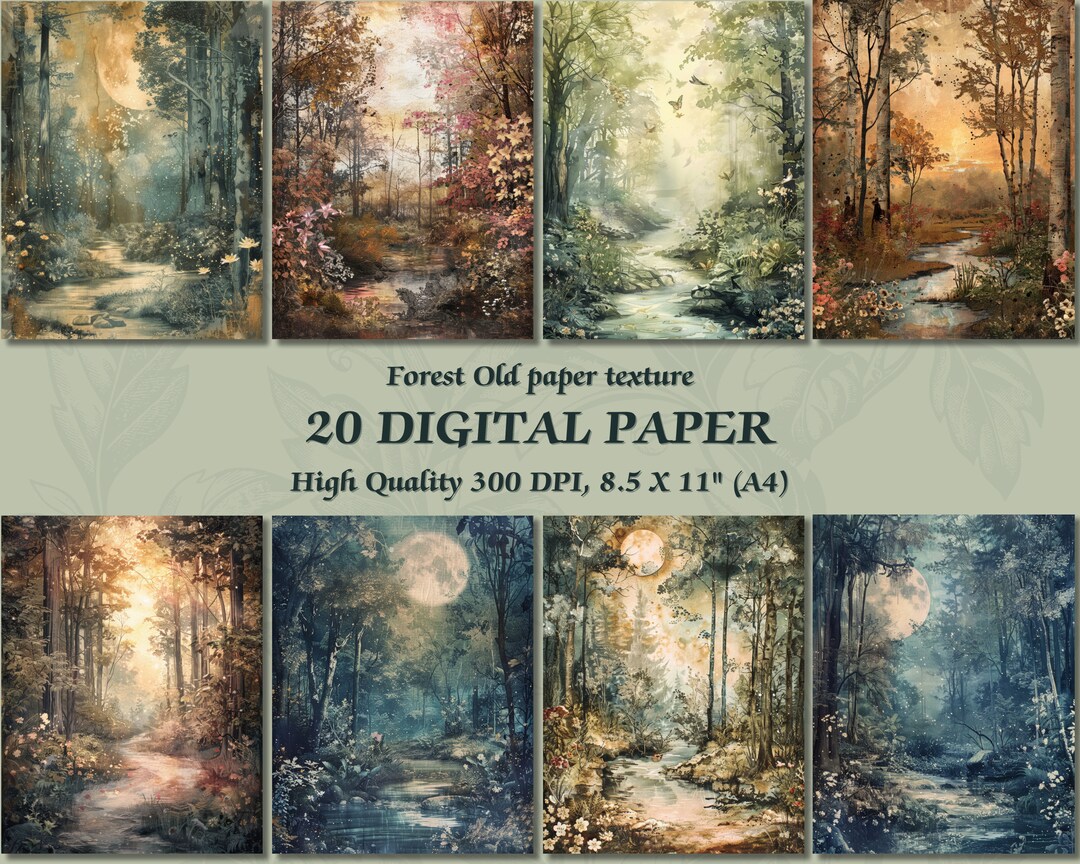 Calm Forest Design Digital Paper L Printable Nature Landscape Wallpaper ...