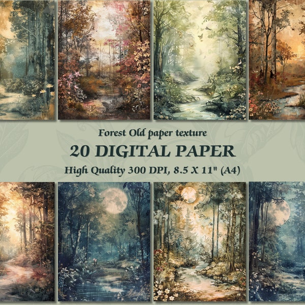 Moody Lamp in the Forest Digital Paper L Printable Dark Night Nature ...