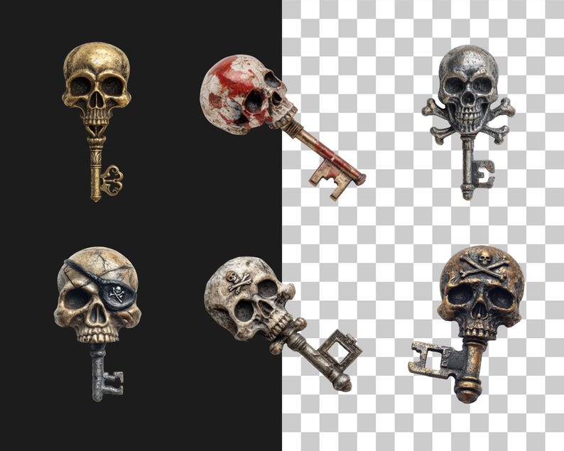 Spooky Skull Key Vintage Digital Clip Art L Pirate Skeleton Key Retro ...