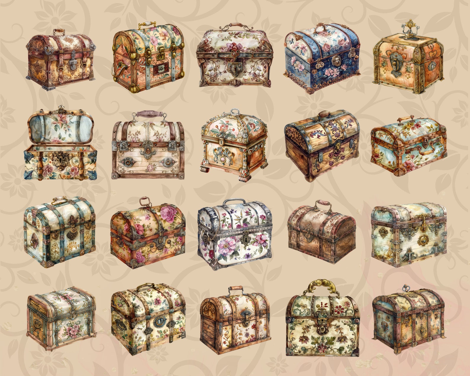 Old Texture Vintage Treasure Box Design Digital Clipart Image L ...