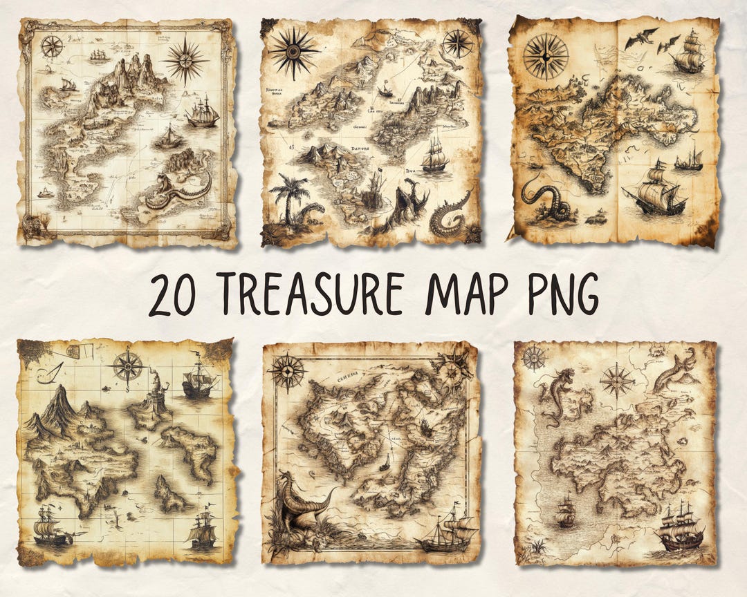 Vintage Treasure Map Digital Clipart L Printable Old Texture Map ...
