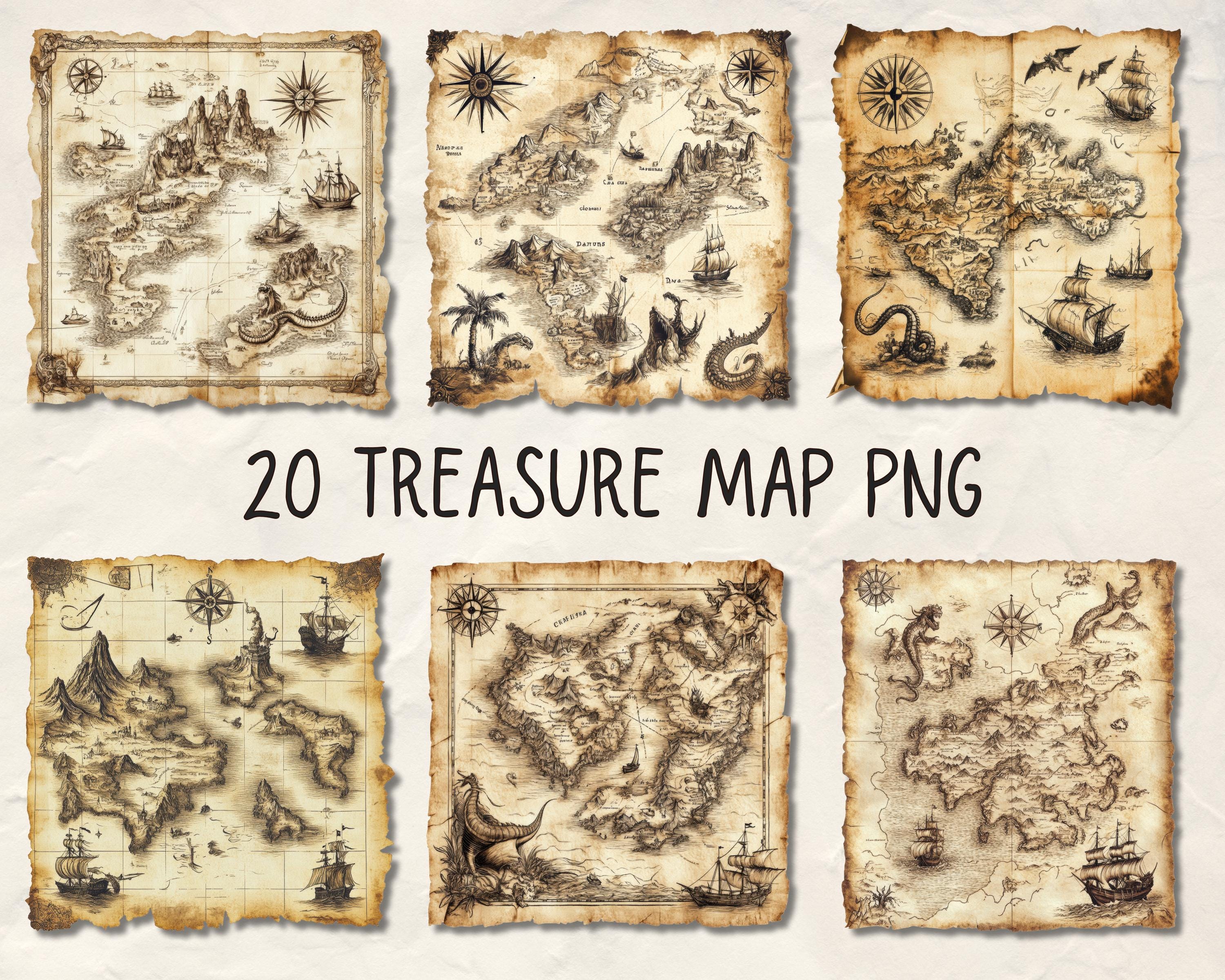 Vintage Treasure Map Digital Clipart L Printable Old Texture Map ...