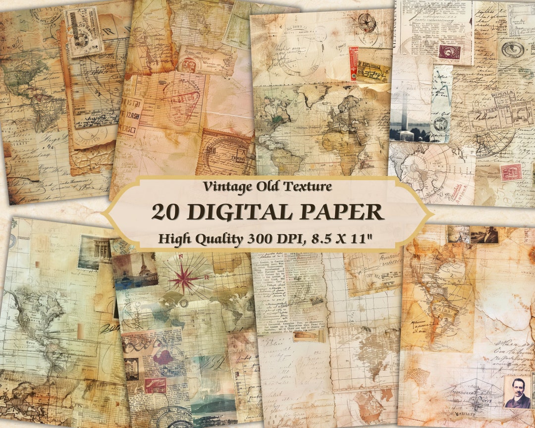 Vintage Design Old Texture Digital Paper L Printable Distressed Page ...