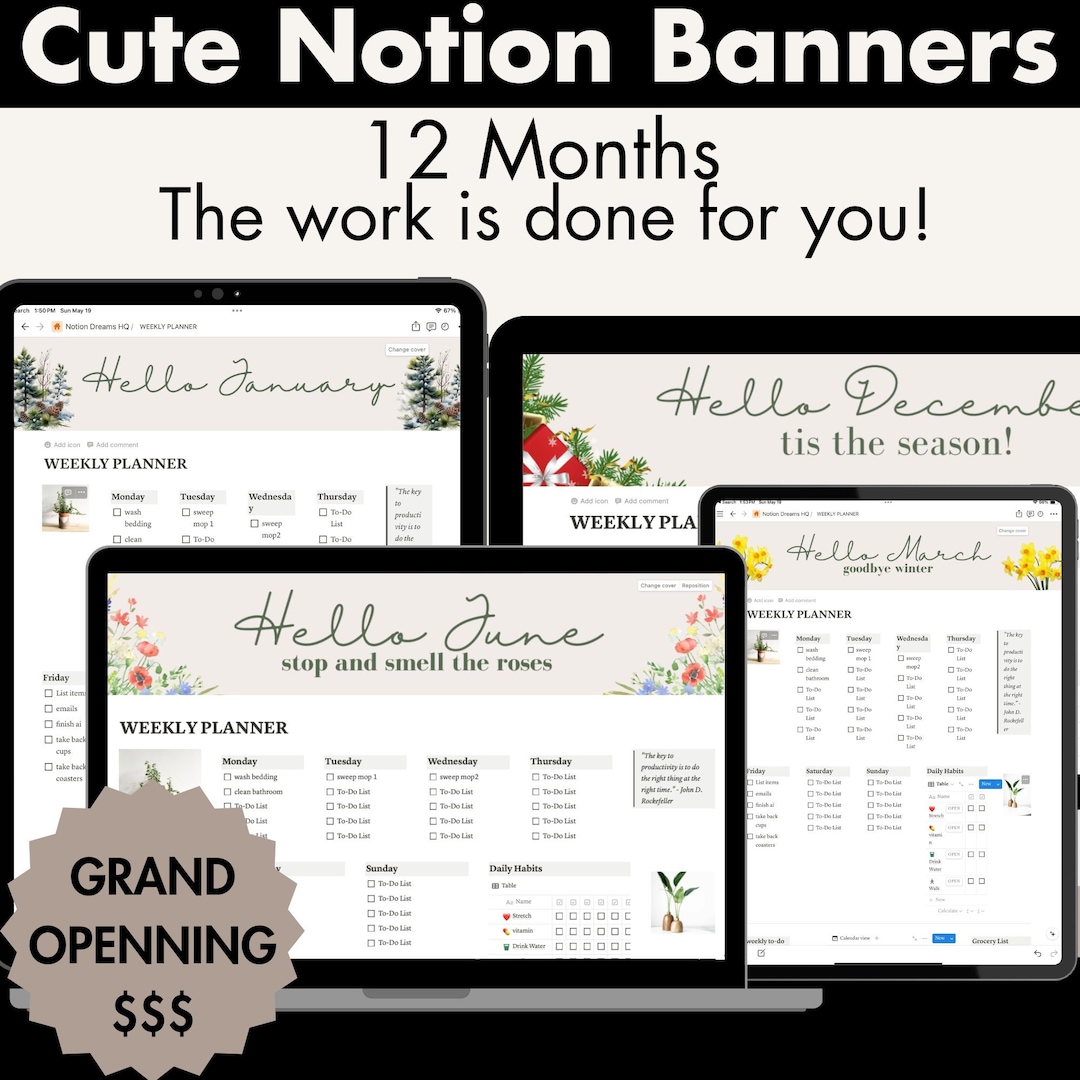 Notion Planner Banners, 12 Month Banners for Notion, Cute Banners for ...
