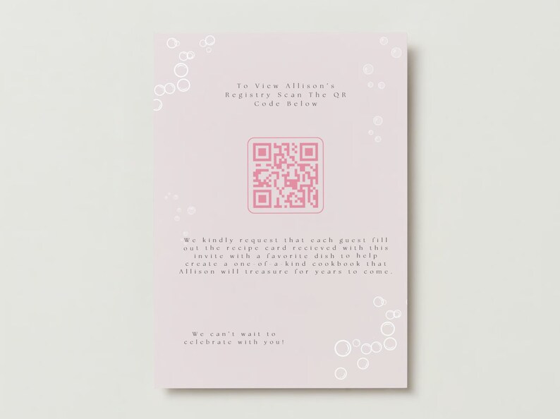 Pink Bows and Bubbles Bridal Shower Invitation With Recipe Card to ...