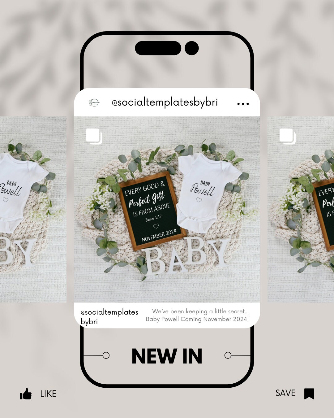 Pregnancy Announcement - White and Greenery - Instagram Facebook ...