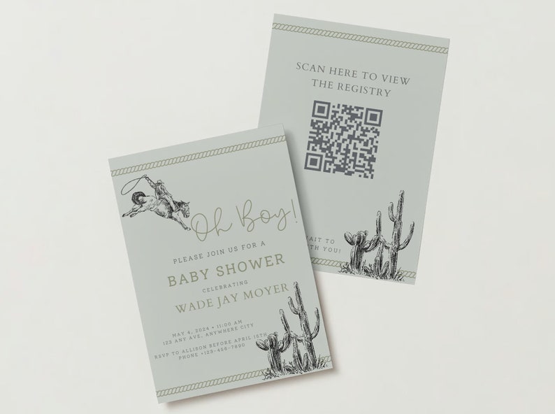 Cowboy Western Baby Shower Invitation Green Black. Cactus, Bronc Rider ...