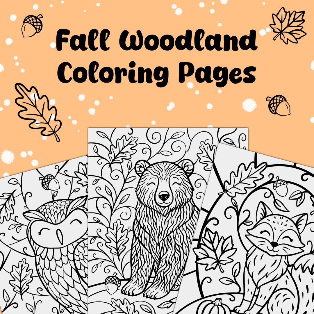 Fall Woodland Coloring Pages | Stained Glass Style | Bear, Owl and Fox ...