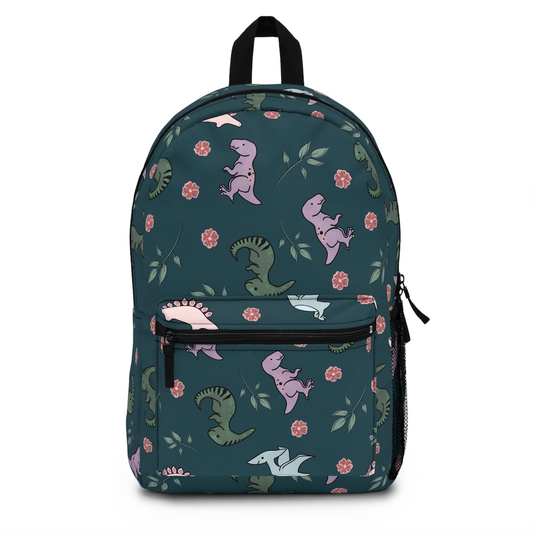 Floral Jurassic Backpack, Cute Dino Print Bag, Floral Girl Dinosaur ...