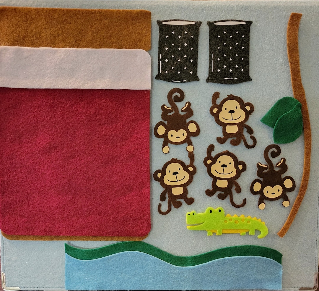 Five Little Monkeys Bed and Crocodile Felt Story Set, Great for Early ...