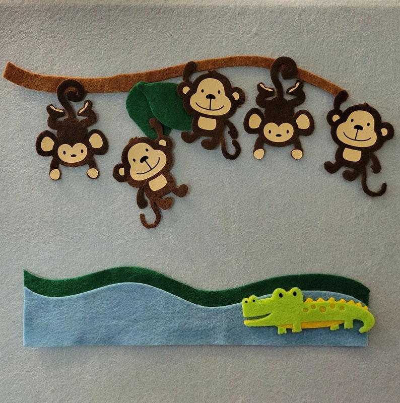 Five Little Monkeys Bed and Crocodile Felt Story Set, Great for Early ...