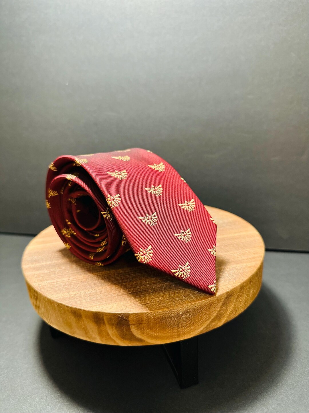 Triforce Inspired Necktie, Burgundy Necktie With Golden Crest,geek ...
