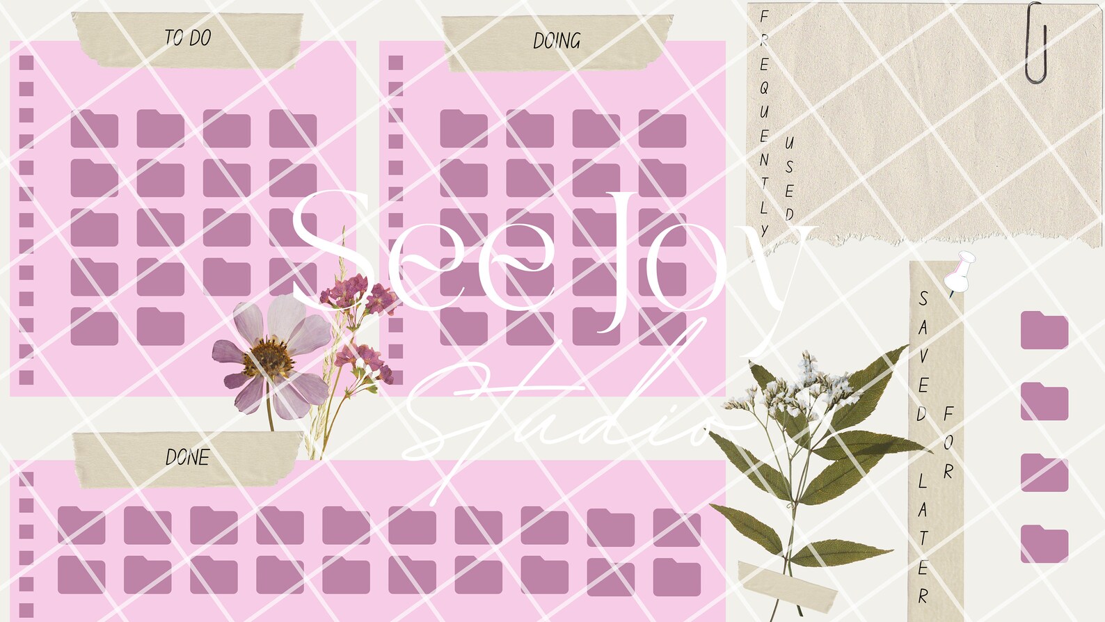 Digital Desktop Organizer Pink & Sandy Color Palette Instant Download ...