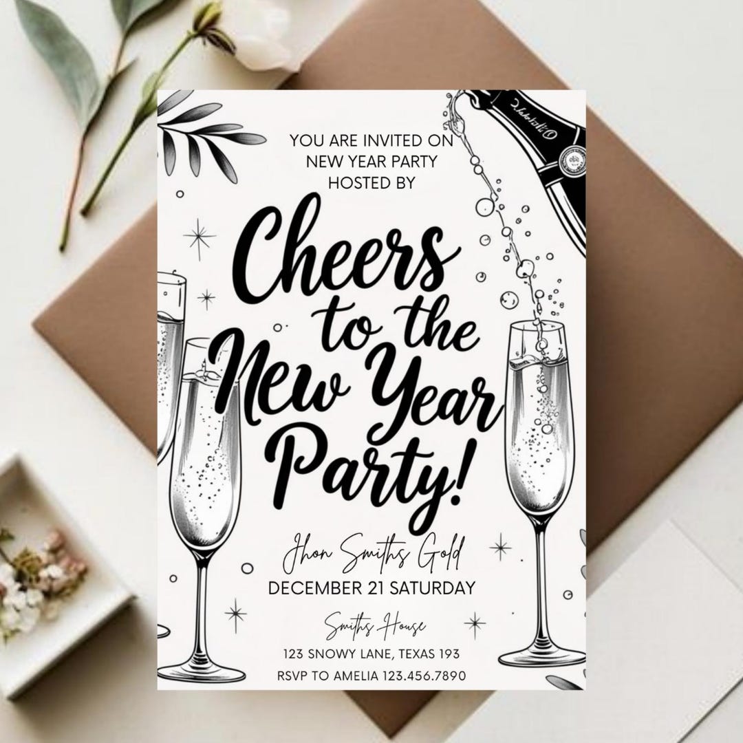 New Year Party 2026 Invitation | NYE Celebration Canva Template ...