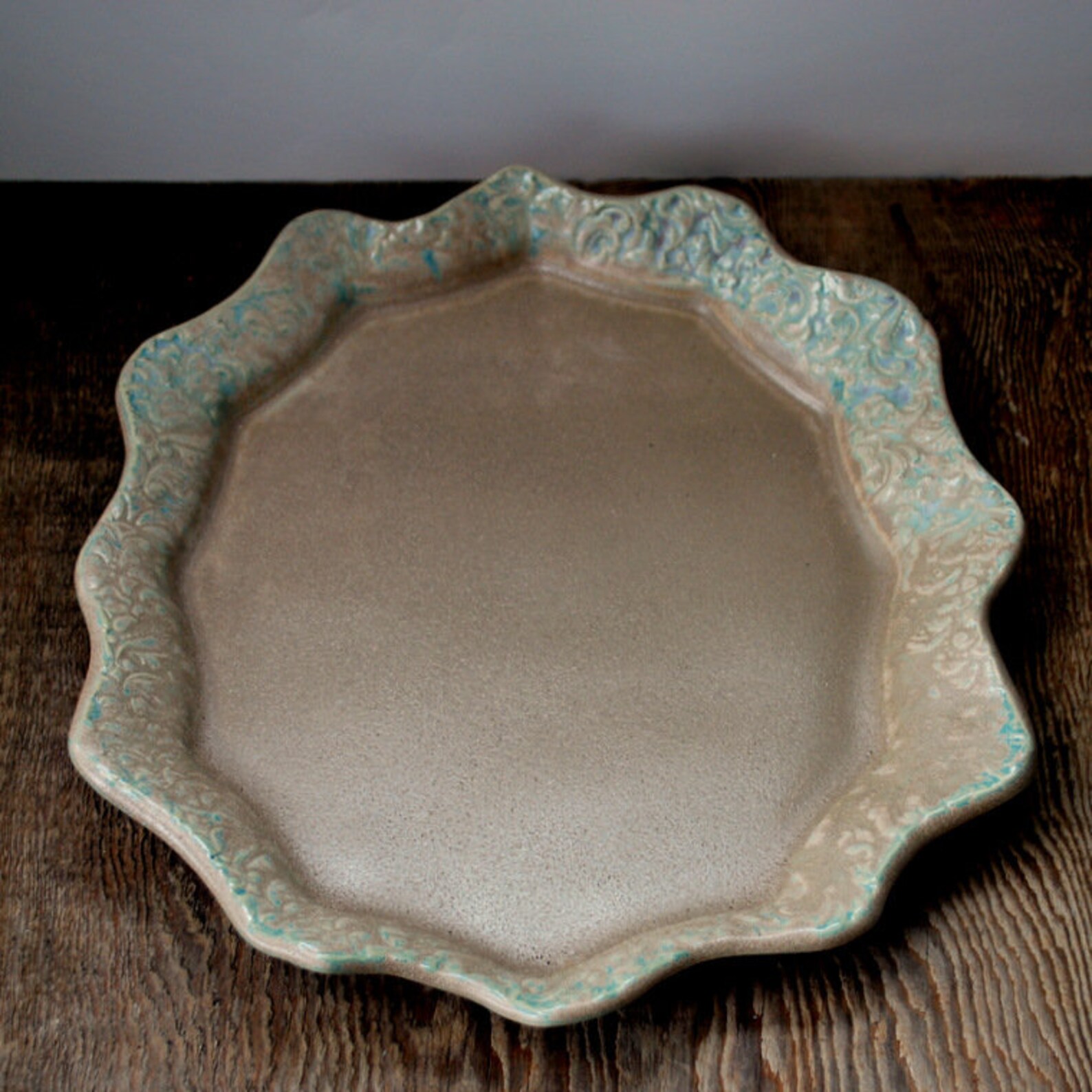 Set of Four Ceramic Tan Nesting Plates or Bowls With Aqua - Etsy