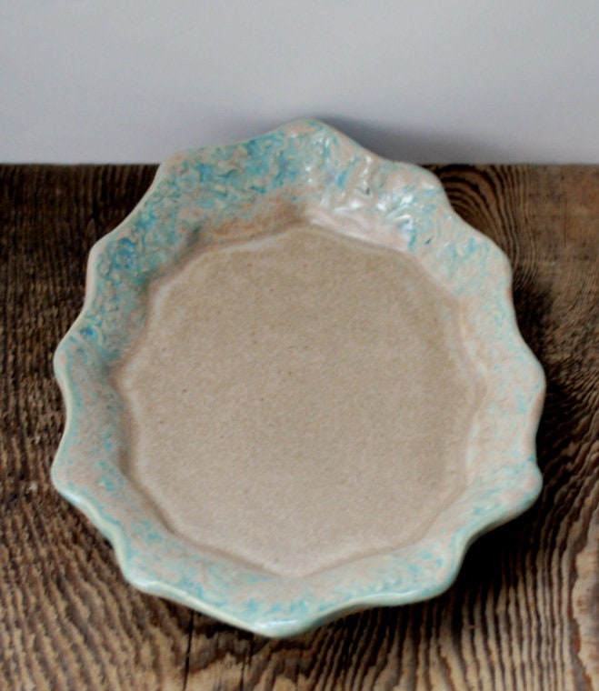 Set of Four Ceramic Tan Nesting Plates or Bowls With Aqua - Etsy