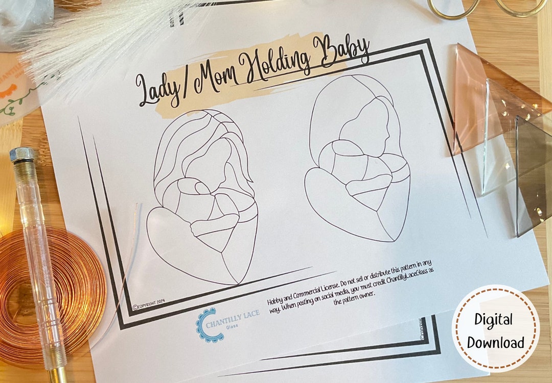 Lady or Mom Holding Baby Stained Glass Pattern, Mother's Day and Baby ...