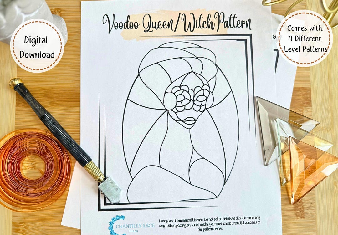 Voodoo Queen or Witch Stained Glass Patterns, Halloween Suncatcher ...