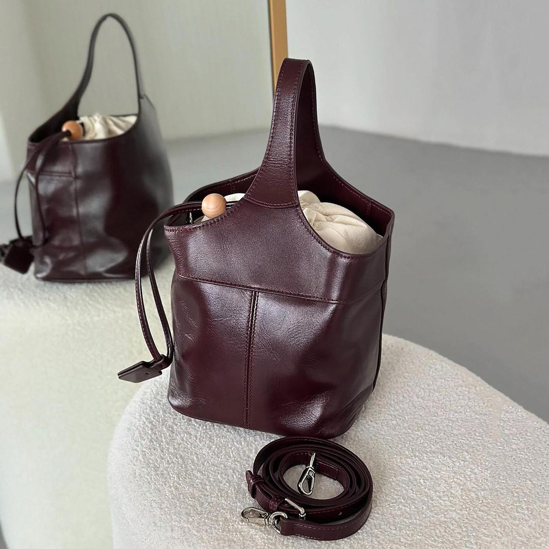 Genuine Leather Bucket Bags, Womens Leather Tote Bag, Minimal Design ...