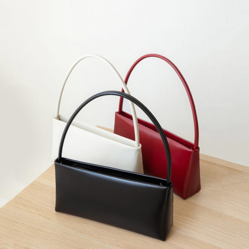 Minimal Shoulder Bag, Elegant Leather Tote Bag, Smooth Leather Handbags ...