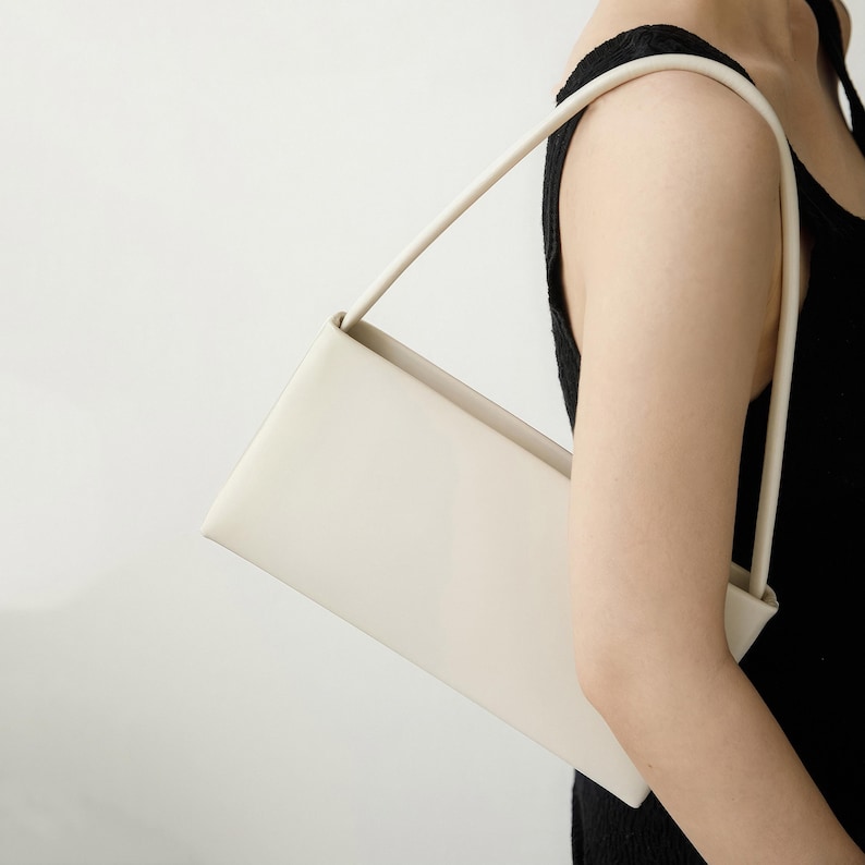 Minimal Shoulder Bag, Elegant Leather Tote Bag, Smooth Leather Handbags ...