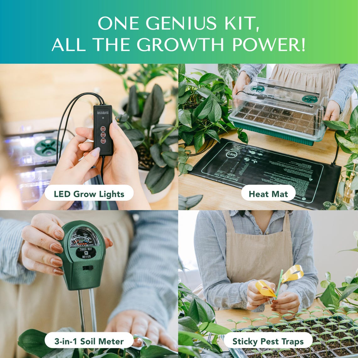 Upgraded Seed Starter Tray With Grow Lights and Heat Mat, 3-in-1 Soil ...