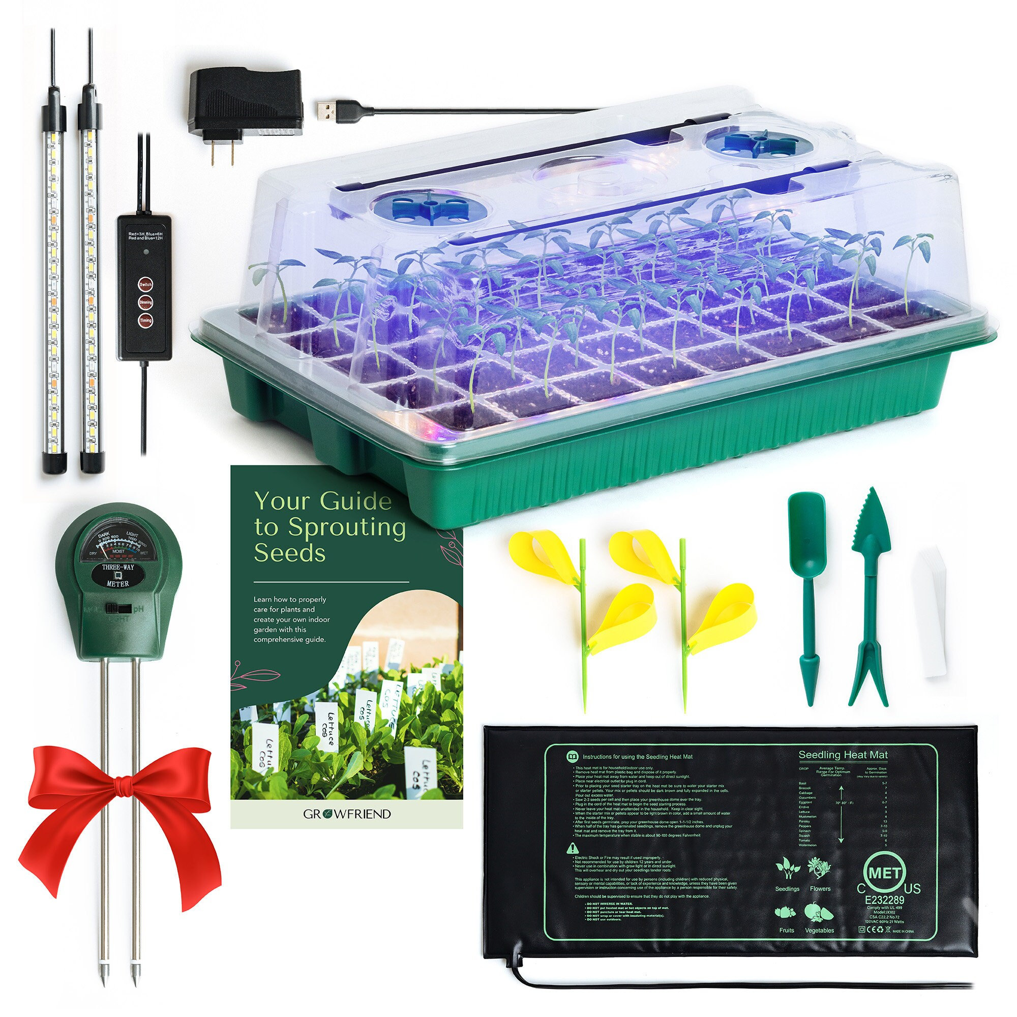 Upgraded Seed Starter Tray With Grow Lights and Heat Mat, 3-in-1 Soil ...