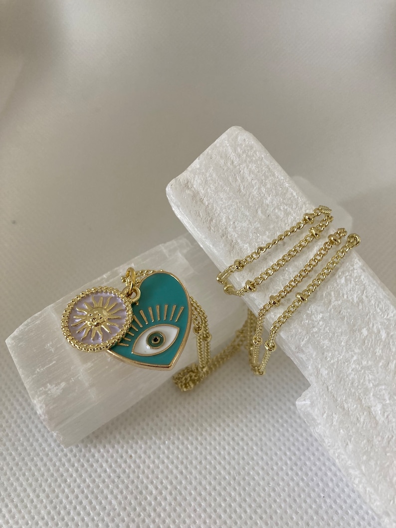 Evil Eye & Sun Charmed Energy Protection Necklace - Etsy