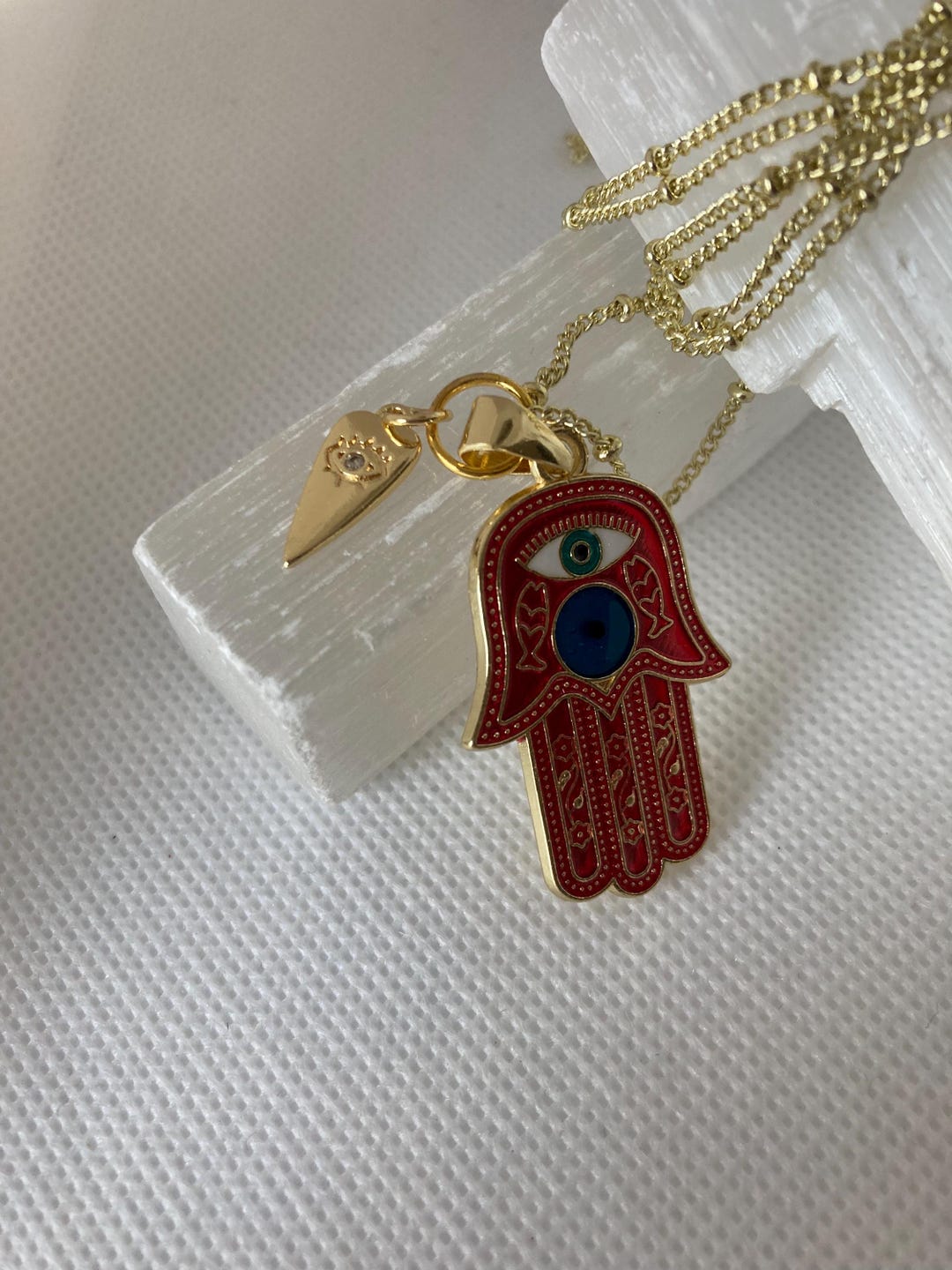 Red & Gold Hamsa Protection Necklace - Etsy