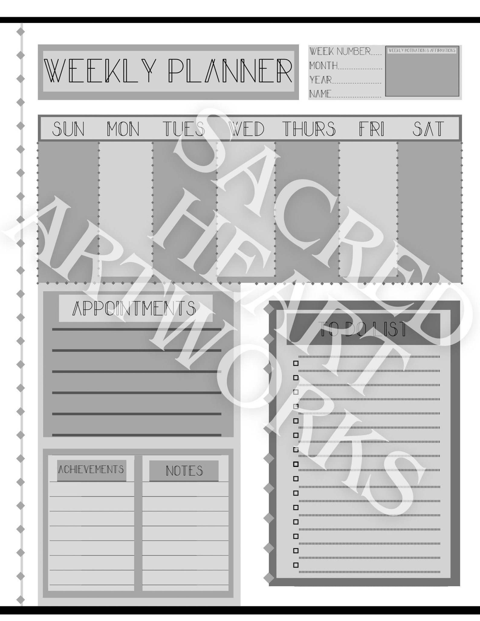 Gray Printable Weekly Planner Digital Weekly Printable Planner Digital ...