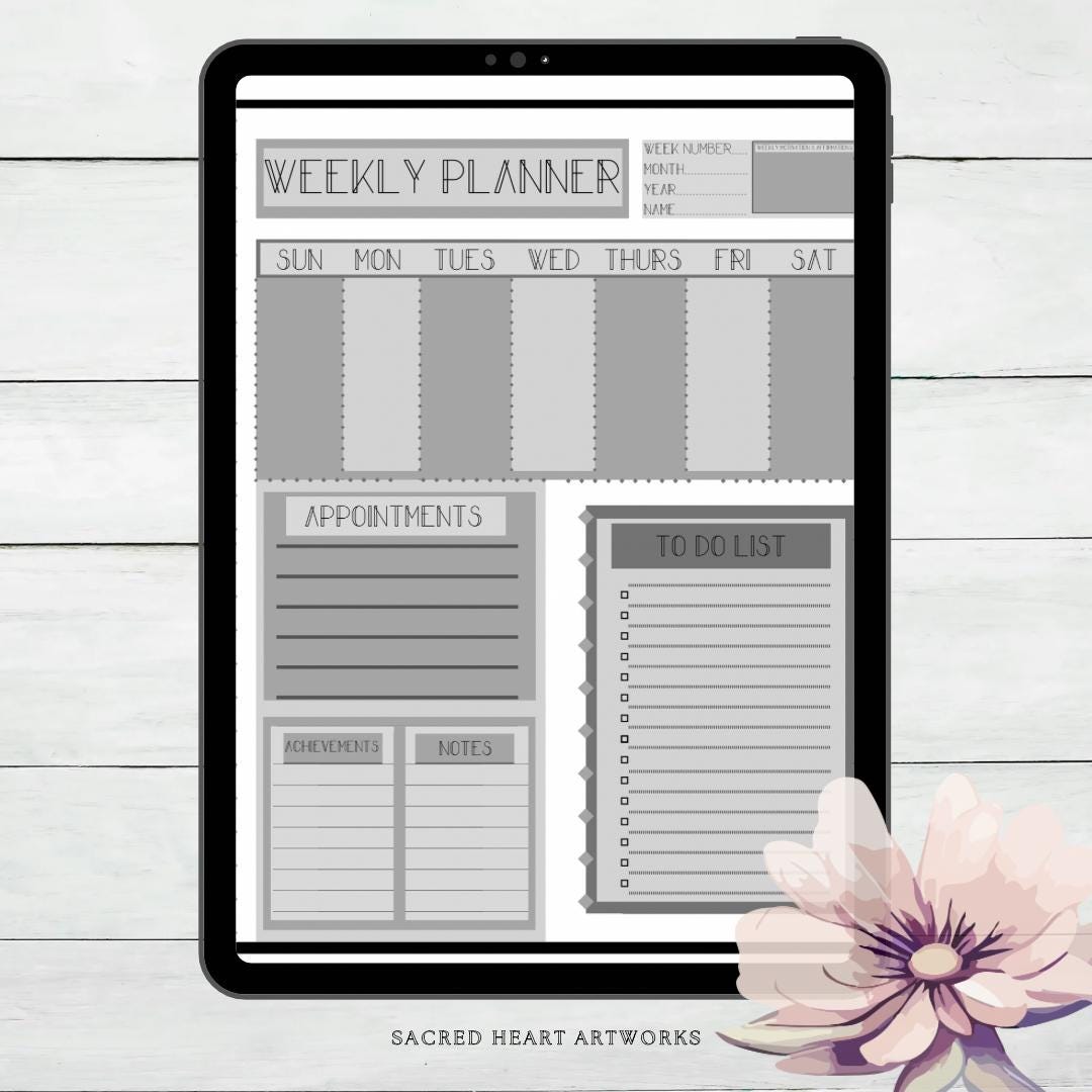 Gray Printable Weekly Planner Digital Weekly Printable Planner Digital ...