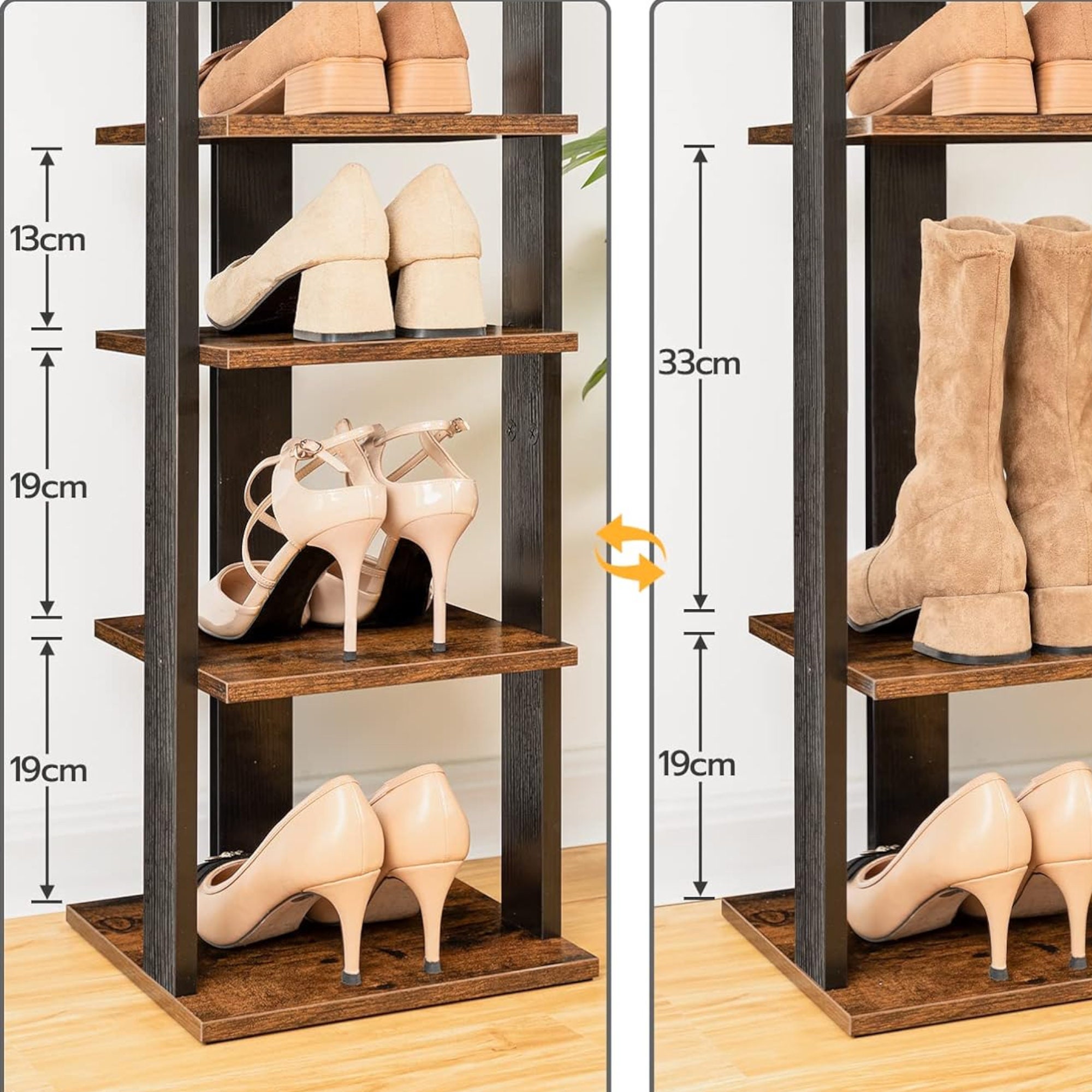 Shoe Rack Wooden, Tall Shoe Rack, Narrow Shoe Storage Organiser With 2 ...