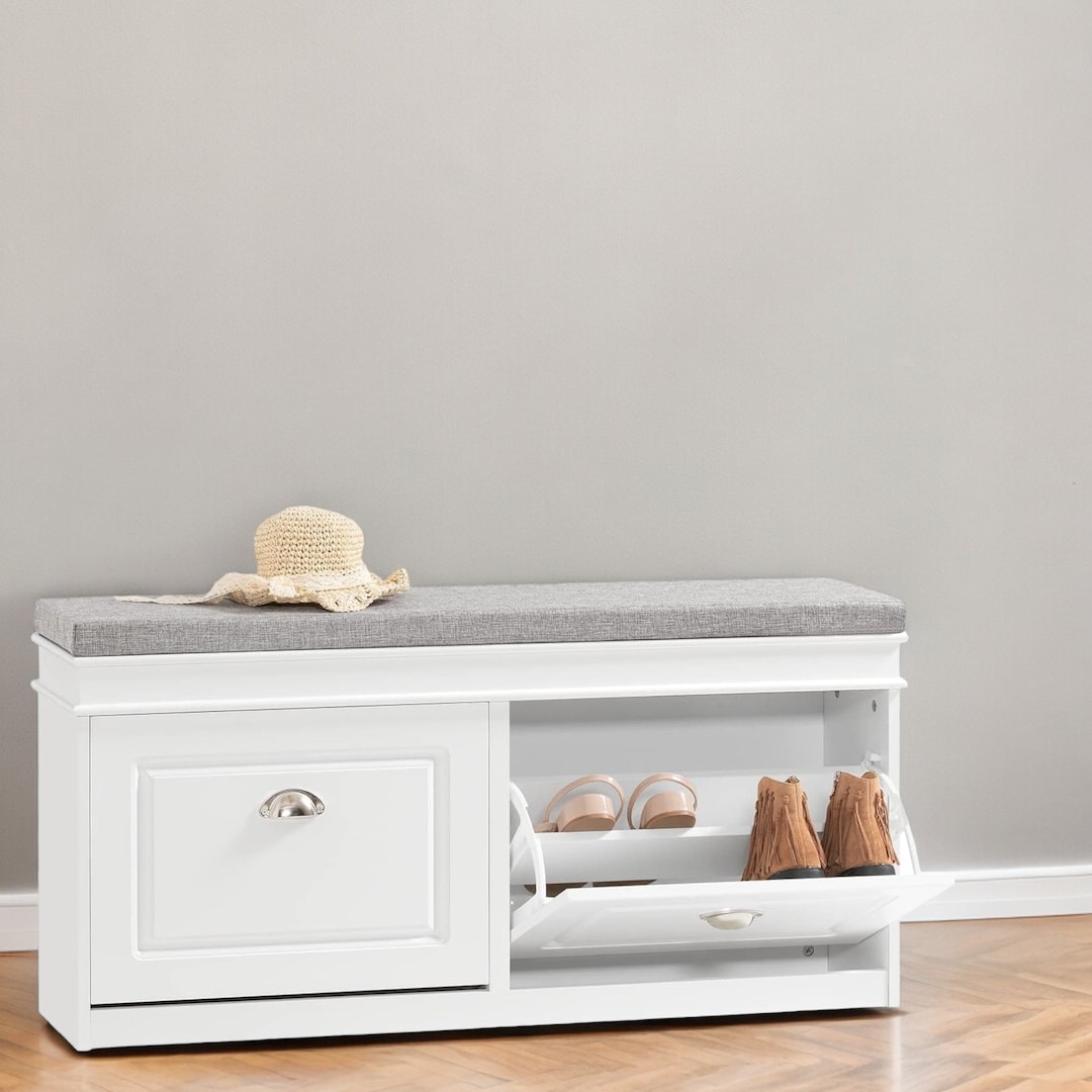 Shoe Bench Shoe Rack Shoe Cabinet With Flip-drawer and Seat Cushion in ...