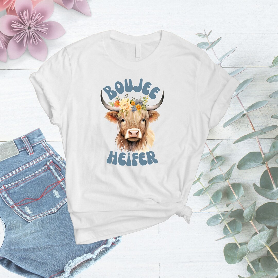 Boujee Heifer Highland Cow Shirt Funny Farm T-shirt for Women, Cow Mom ...