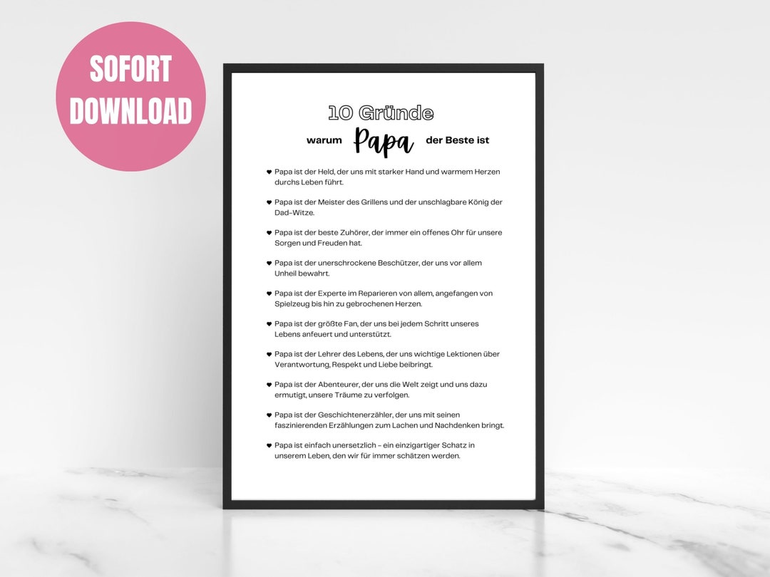 10 Reasons Why Dad is the Best | Instant Download A4 & A3 | Father's ...